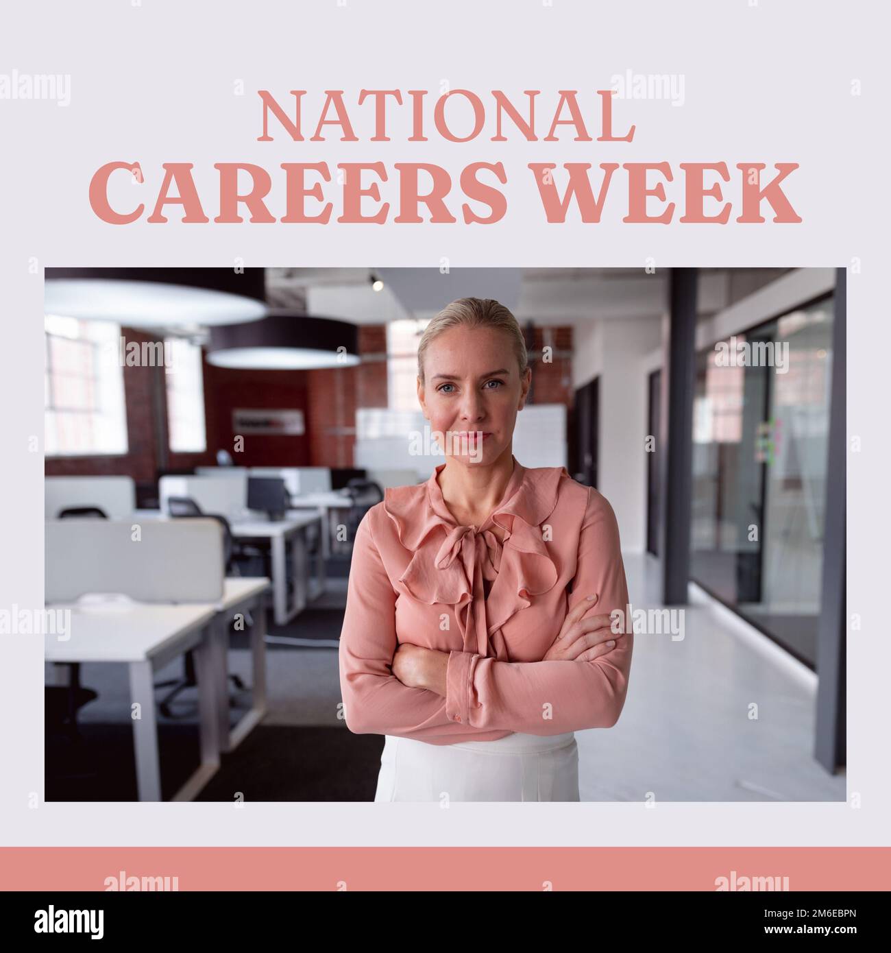 National careers week text and confident caucasian businesswoman with ...