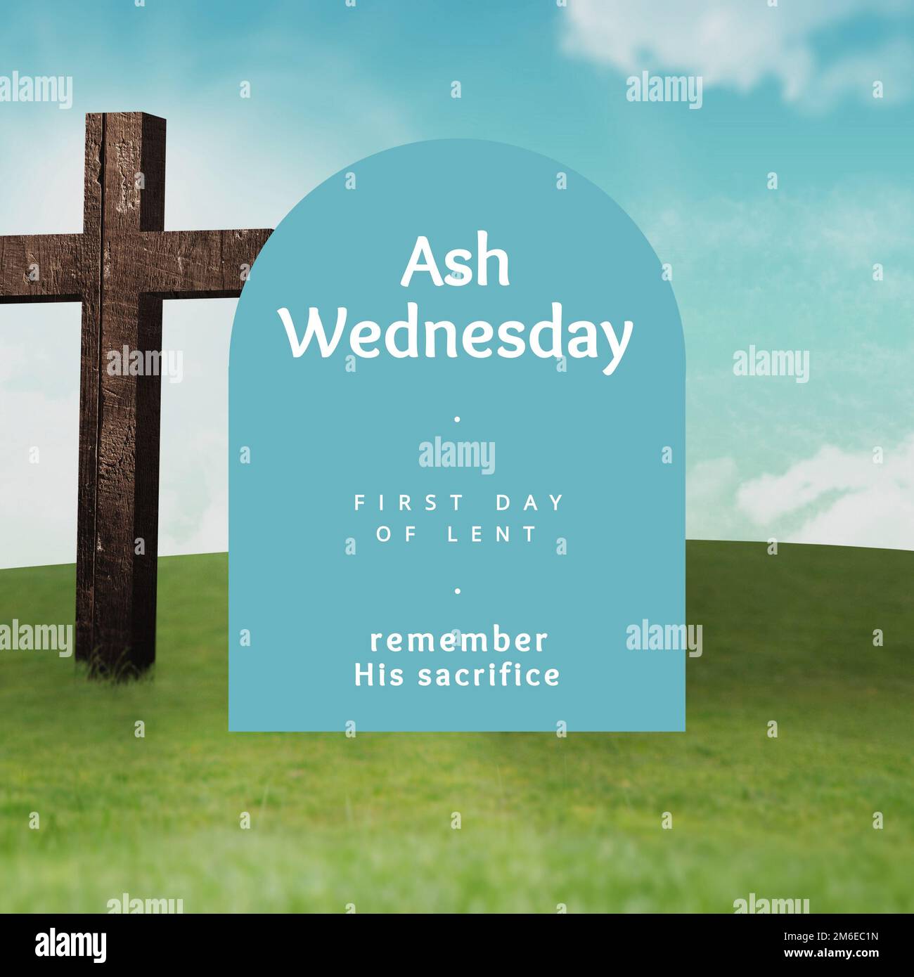 Cross on grassy land and ash wednesday, first day of lent, remember his ...