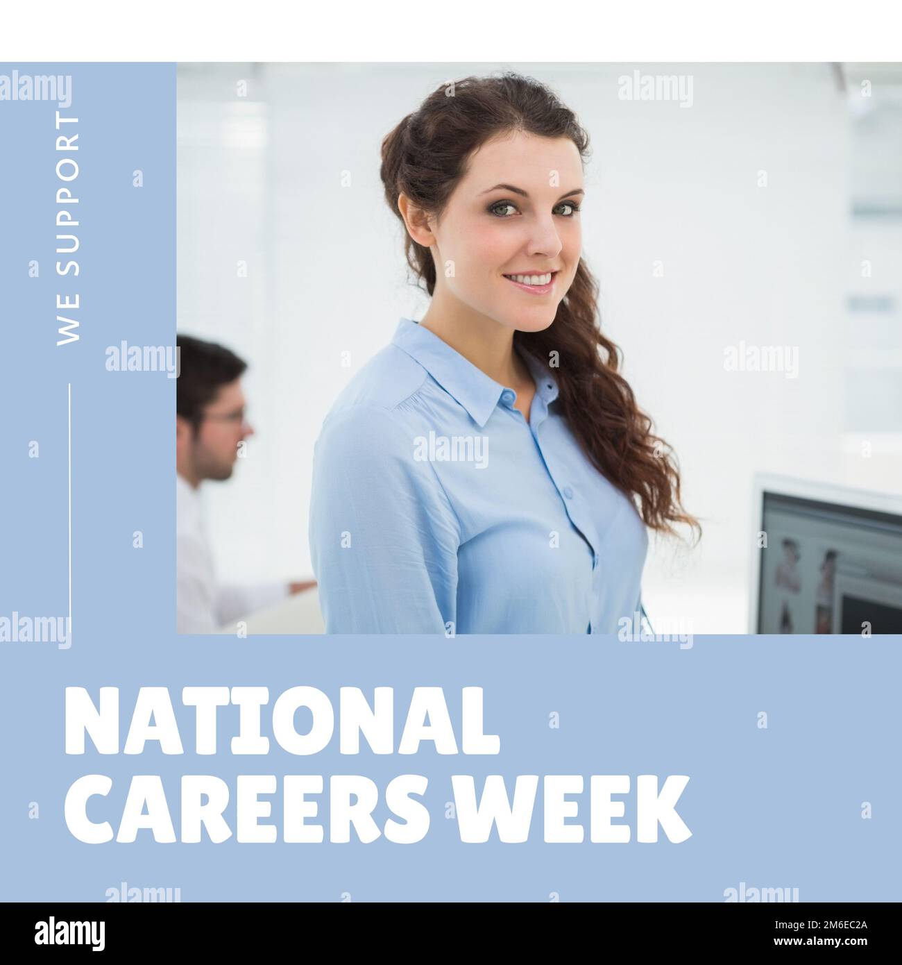 We support and national careers week text by portrait of smiling caucasian businesswoman in ...