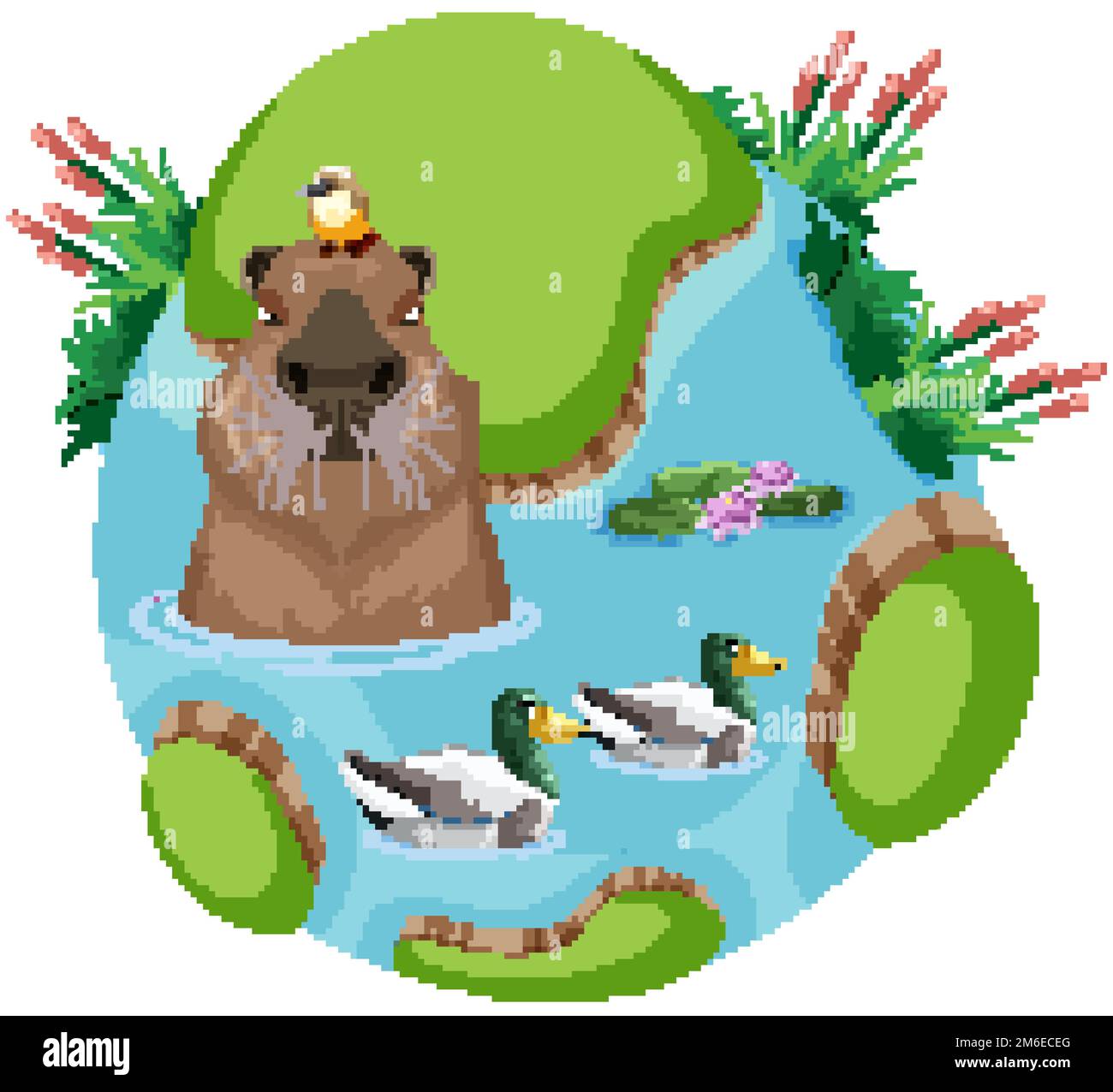 Capybara and duck in planet earth vector illustration Stock Vector ...
