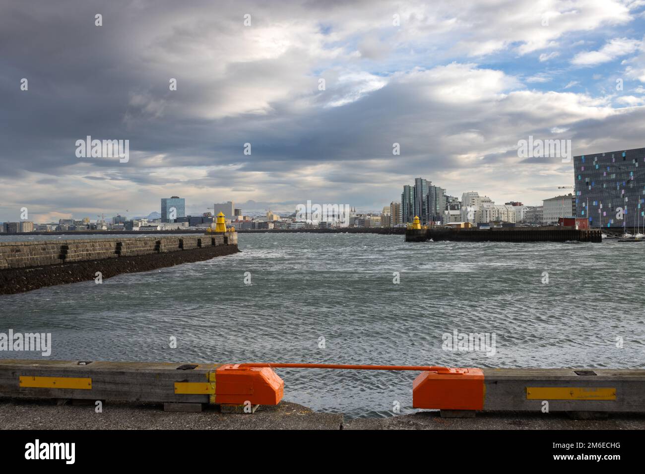 Coast of the North Atlantic ocean in the harbor. Cityview with an ...