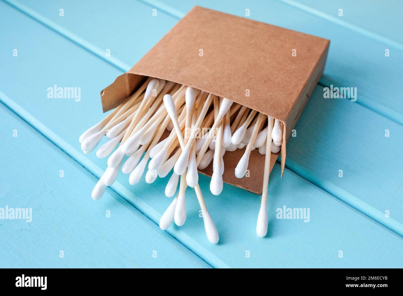 Eco cosmetic sticks in a box. Wooden sticks for cleaning ears Stock ...