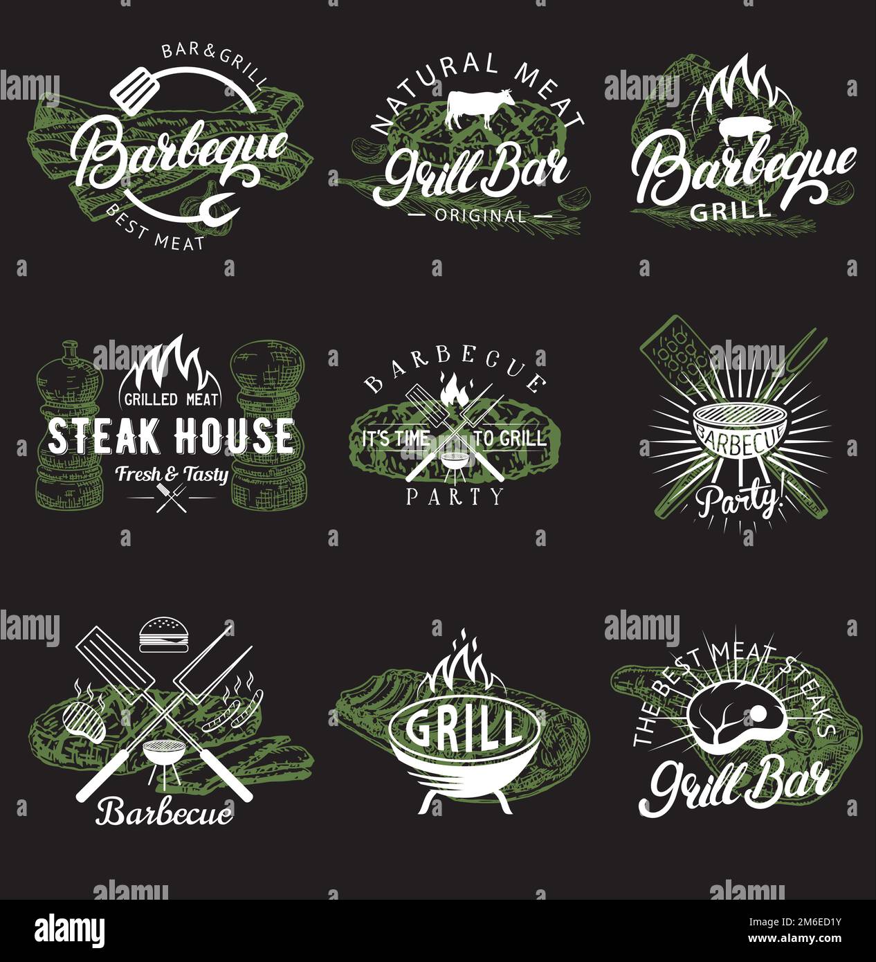Vector set of vintage barbecue emblems, logos, badges and labels Stock ...