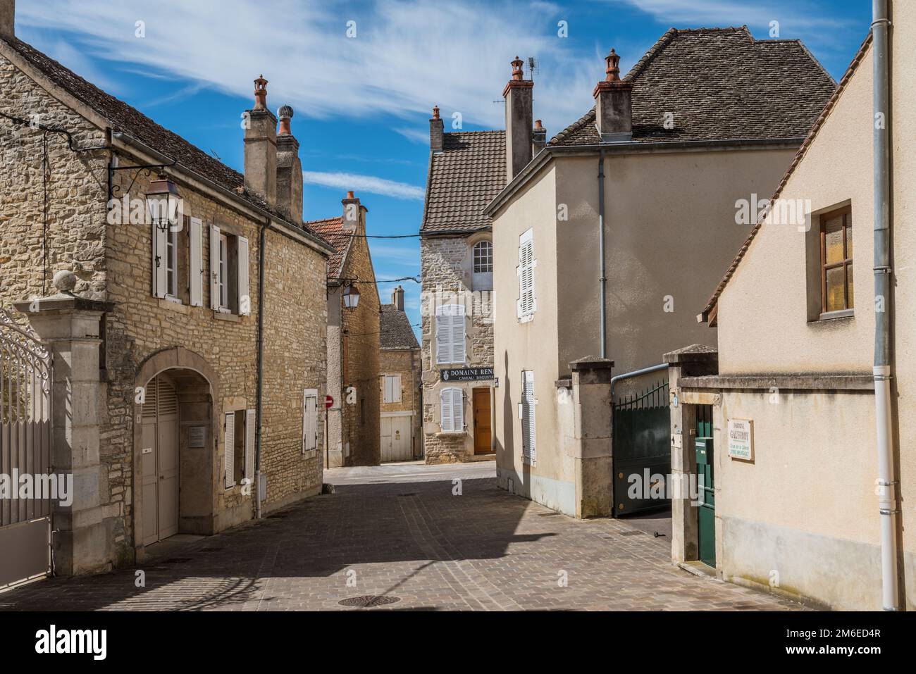 MEURSAULT, BURGUNDY, FRANCE- JULY 9, 2020: The street with ancient ...