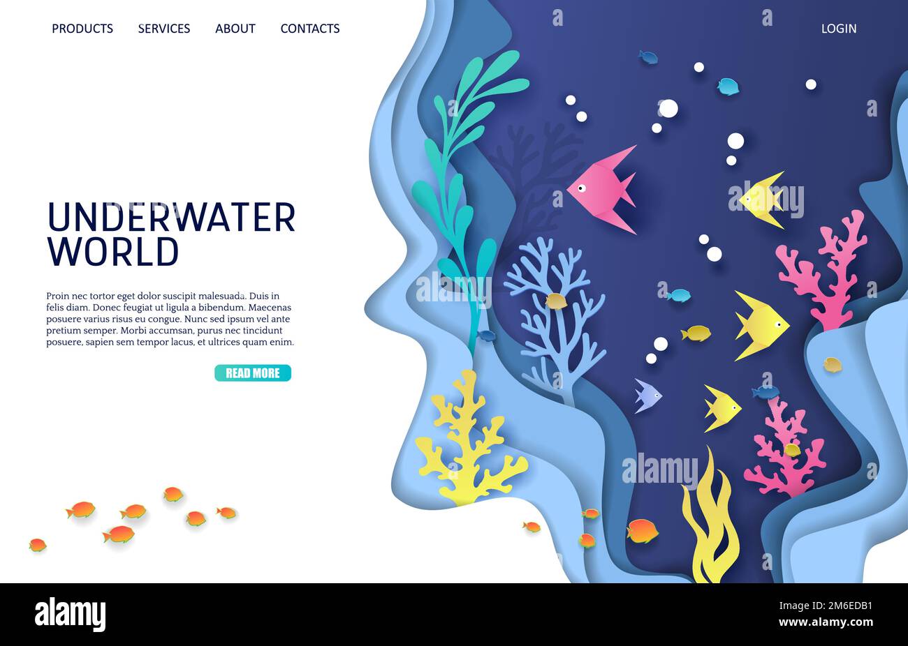 Underwater world vector website landing page design template Stock ...