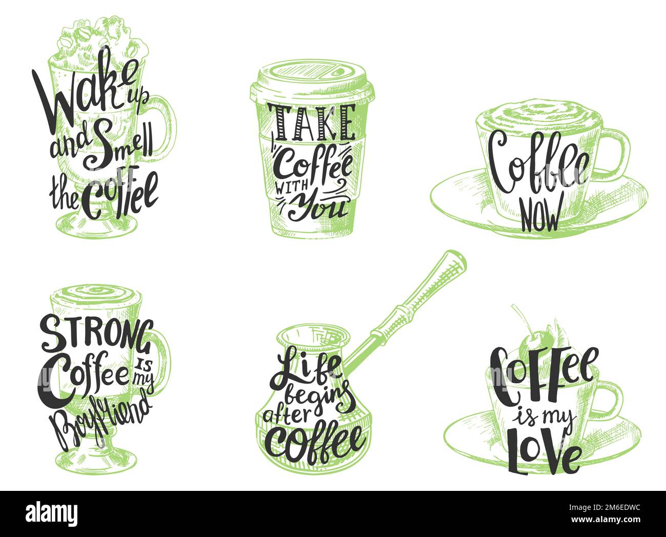 Coffee quotes hand drawn lettering, vector illustration Stock Vector ...