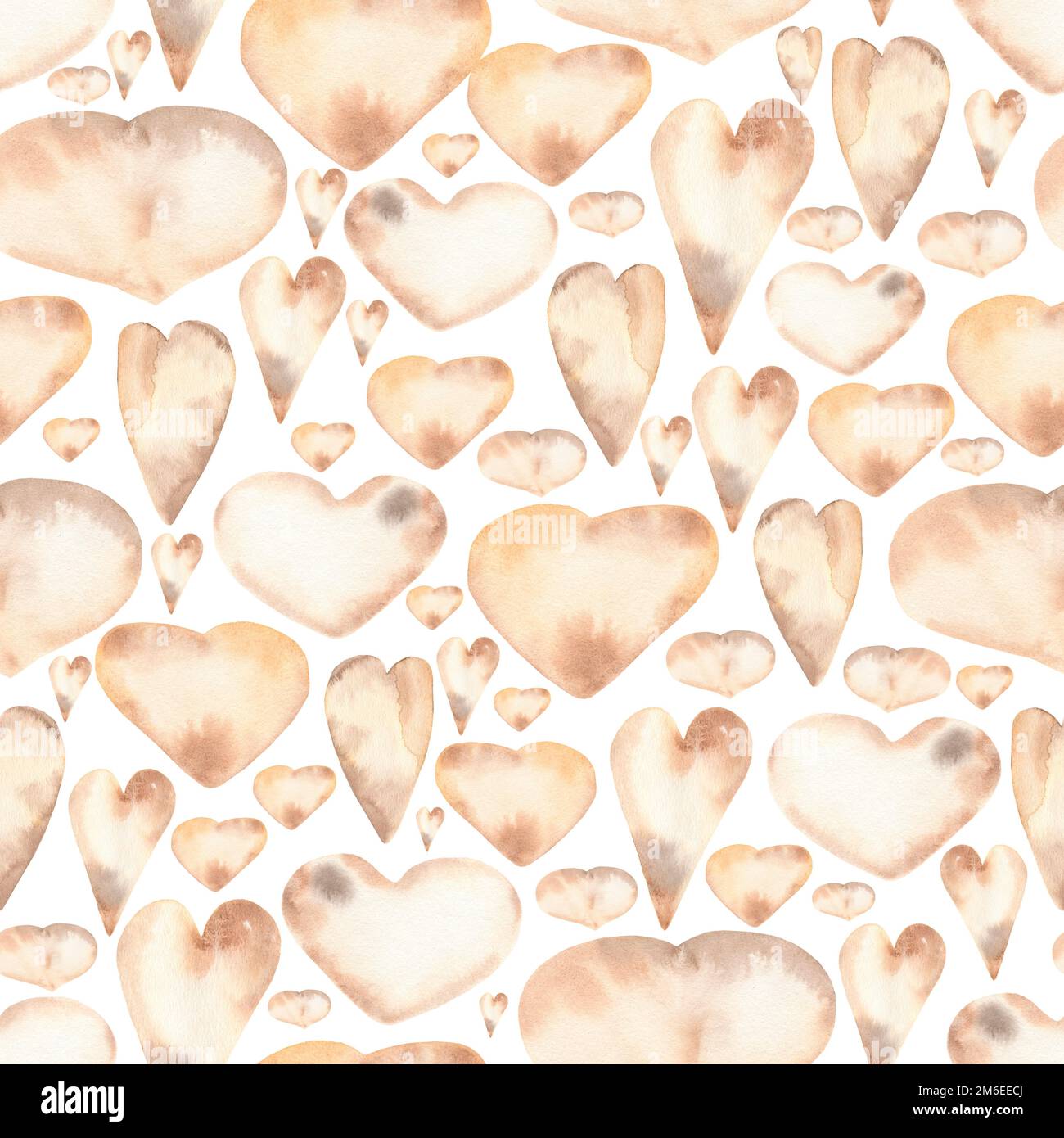 Watercolor hand drawn seamless hearts pattern in soft neutral colors ...