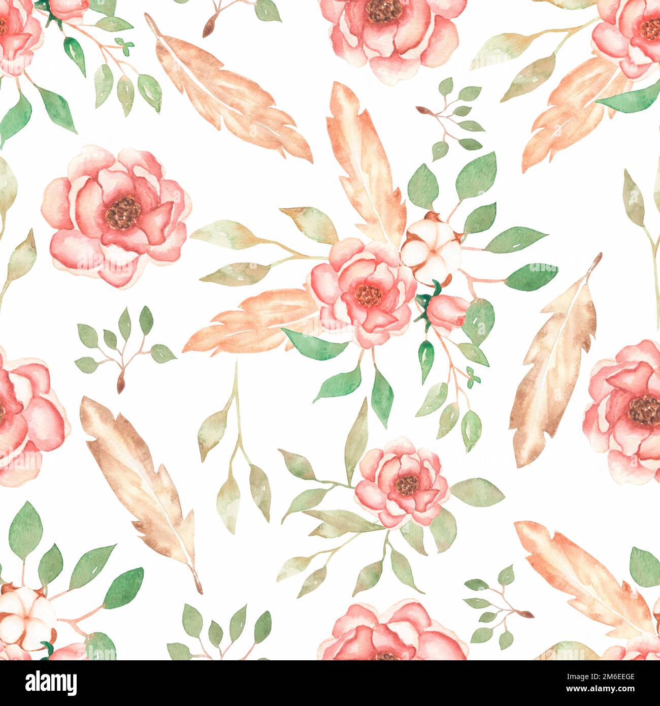 Beautiful, seamless, tileable pattern with watercolor flower bouquets ...