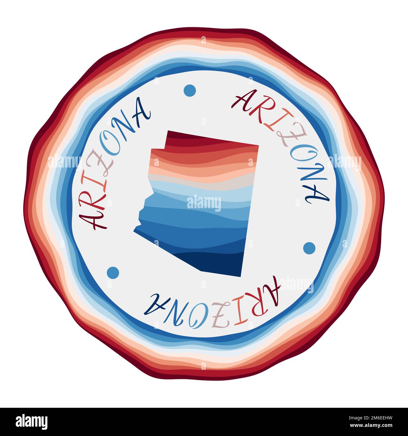 Arizona badge. Map of the US state with beautiful geometric waves and ...