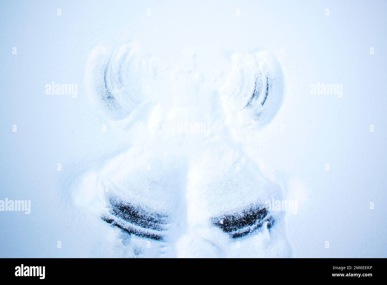 the trail of the snow angel. winter fun Stock Photo - Alamy