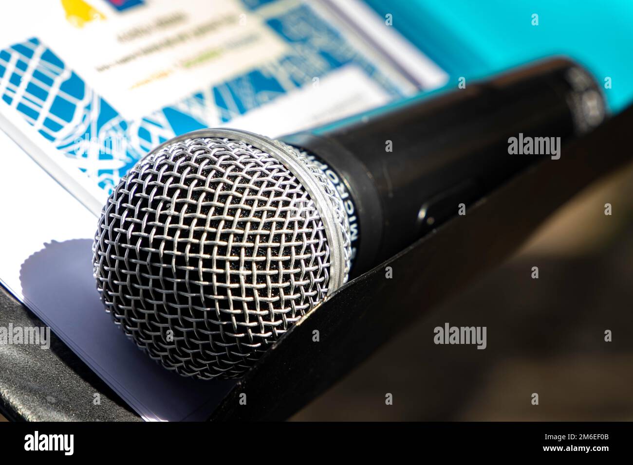 Mic stand notebook desk hi-res stock photography and images - Alamy