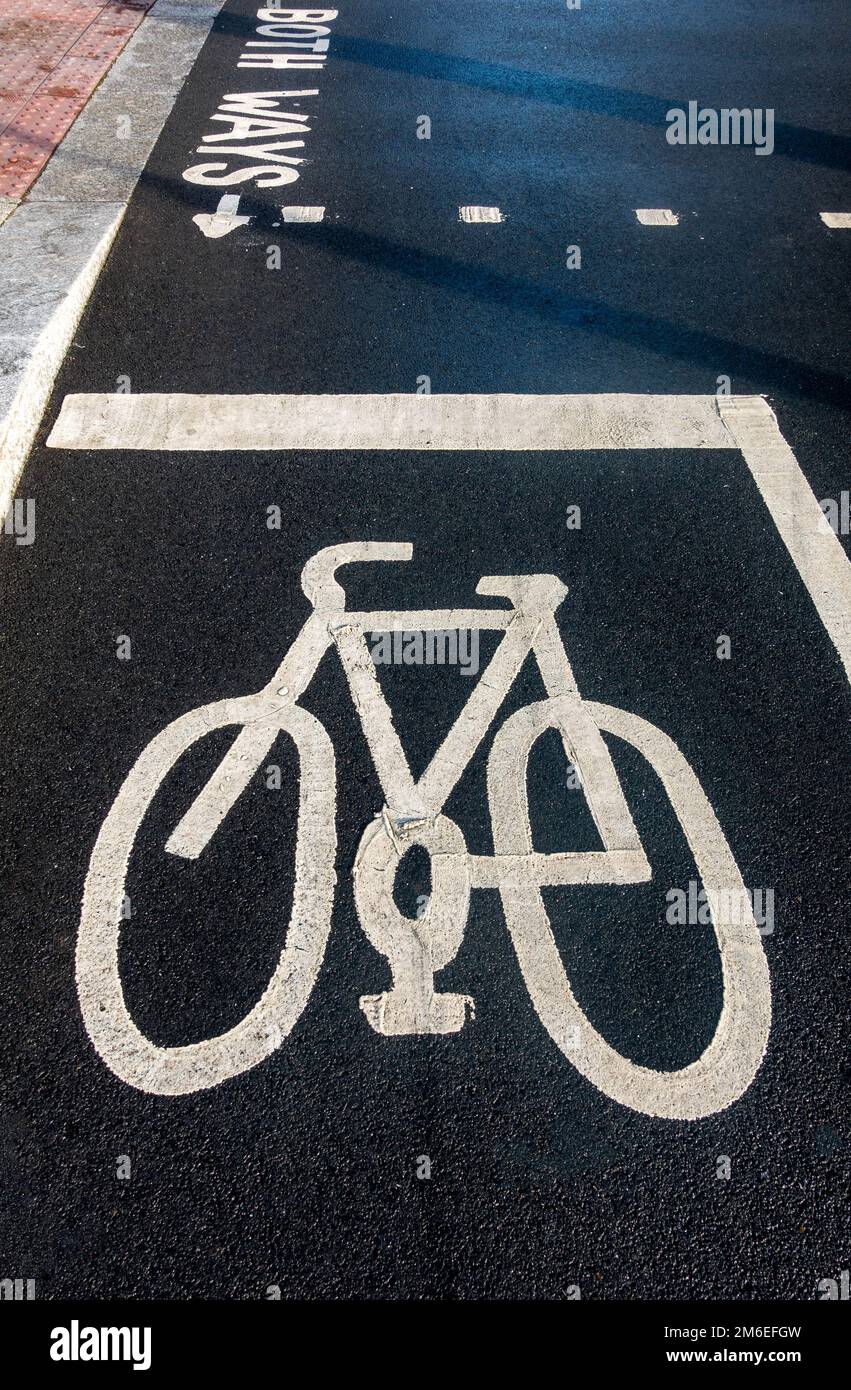 Illustration on road to show the bicycle path in Liverpool Stock Photo ...