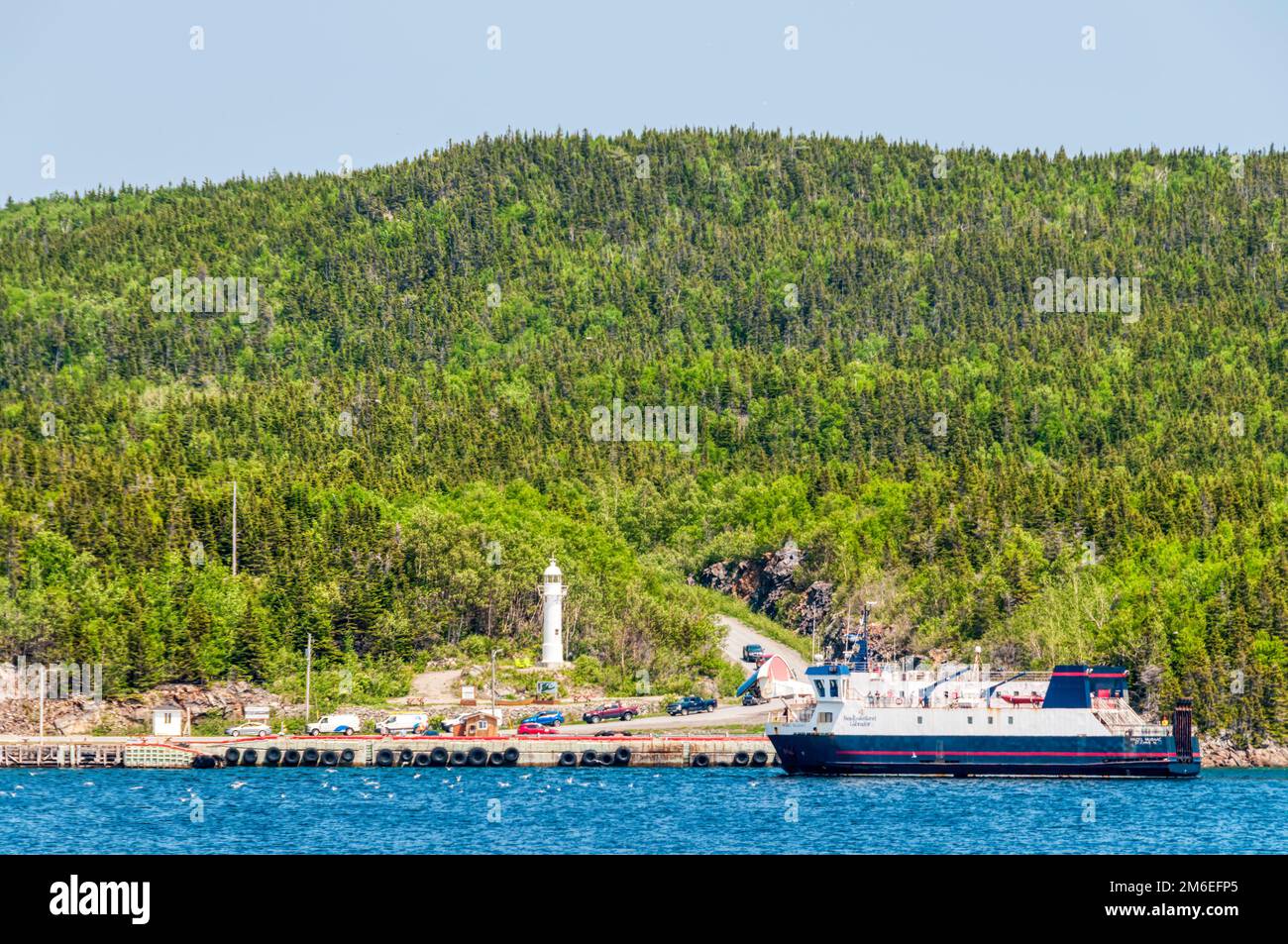 The MV Hazel McIsaac car ferry docked at Long Island in Newfoundland's Green Bay, Canada Stock ...
