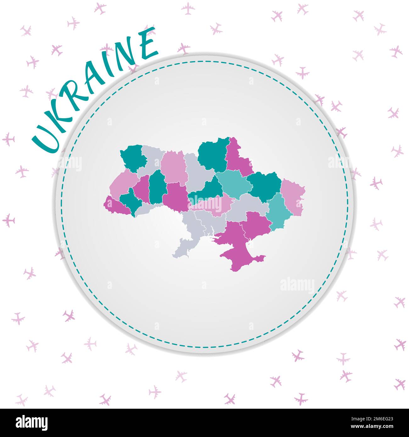 Ukraine map design. Map of the country with regions in emerald-amethyst ...