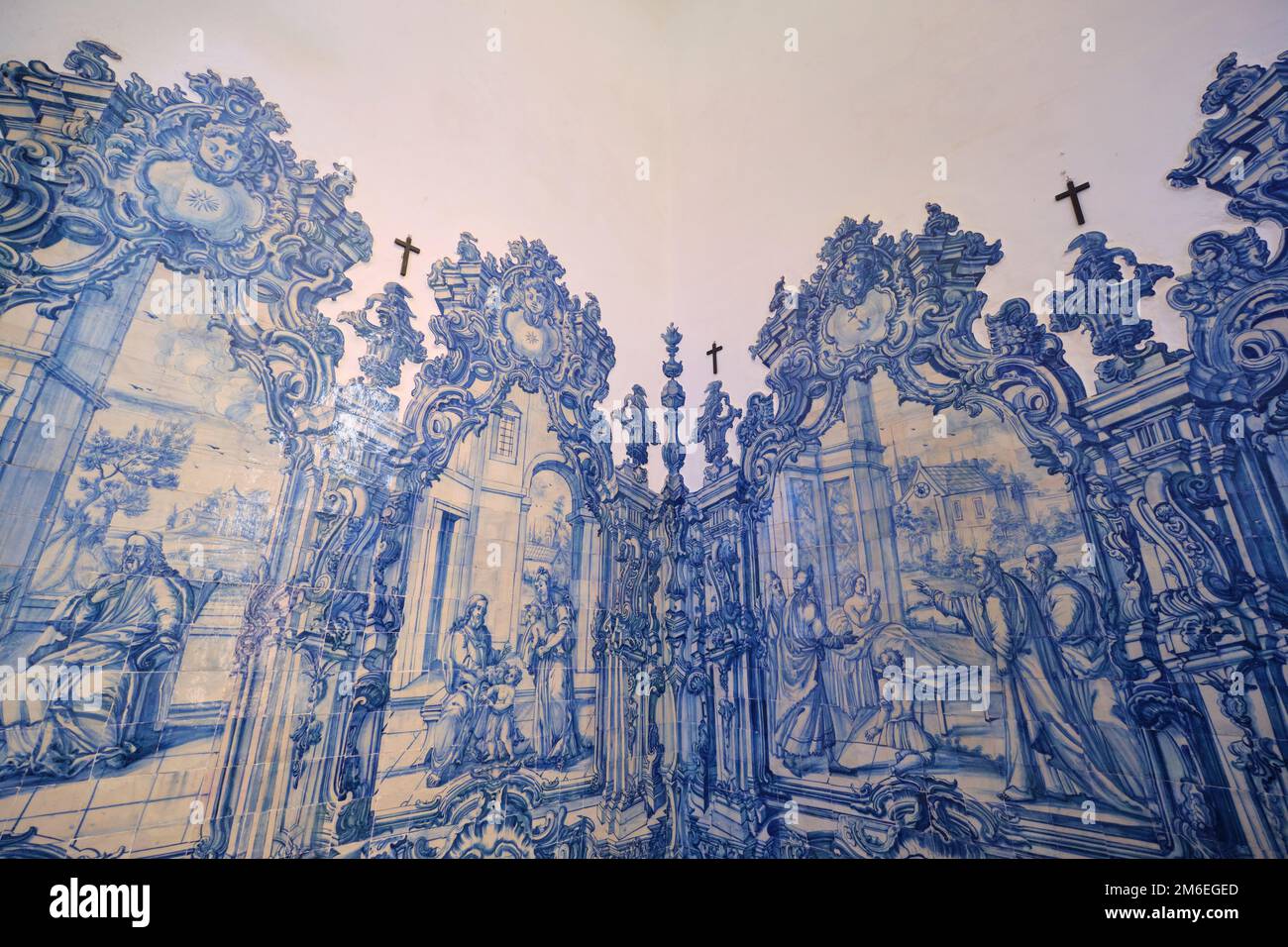 A detailed, closeup view of the interior walls, covered in biblical ...