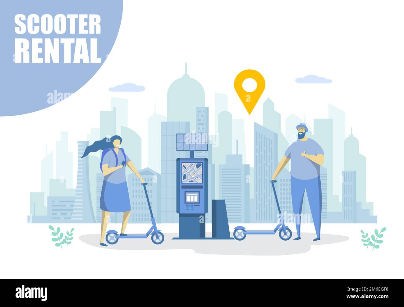 Scooter Rental Vector Flat Style Design Illustration Stock Vector
