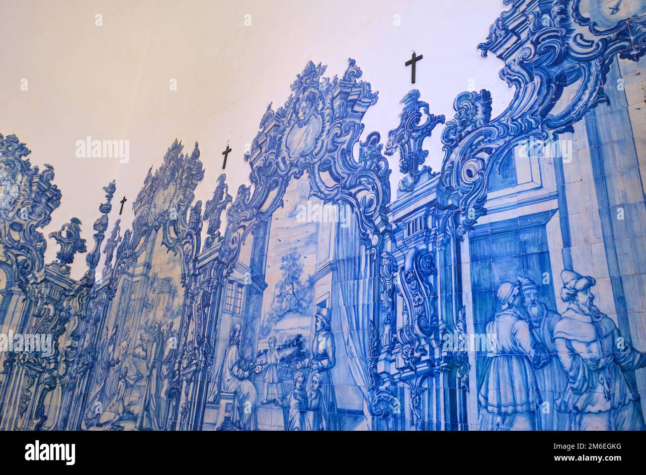A detailed, closeup view of the interior walls, covered in biblical ...