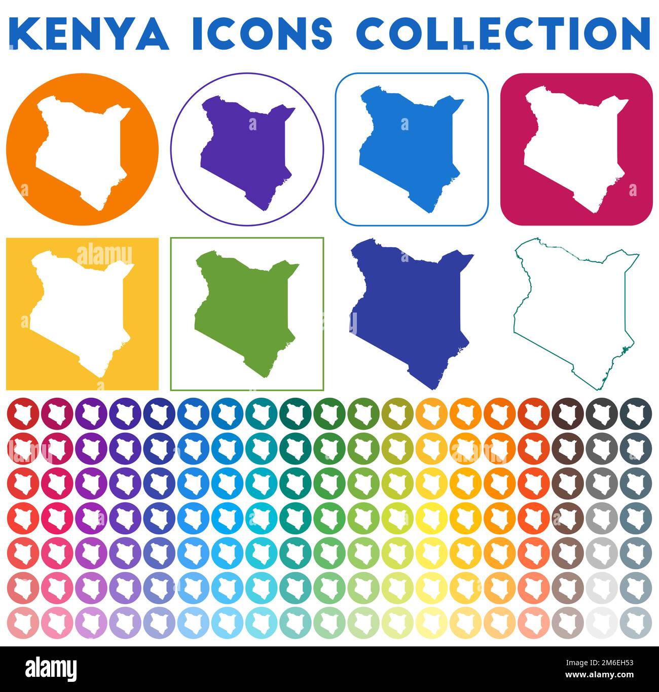 Kenya icons collection. Bright colorful trendy map icons. Modern Kenya badge with country map ...
