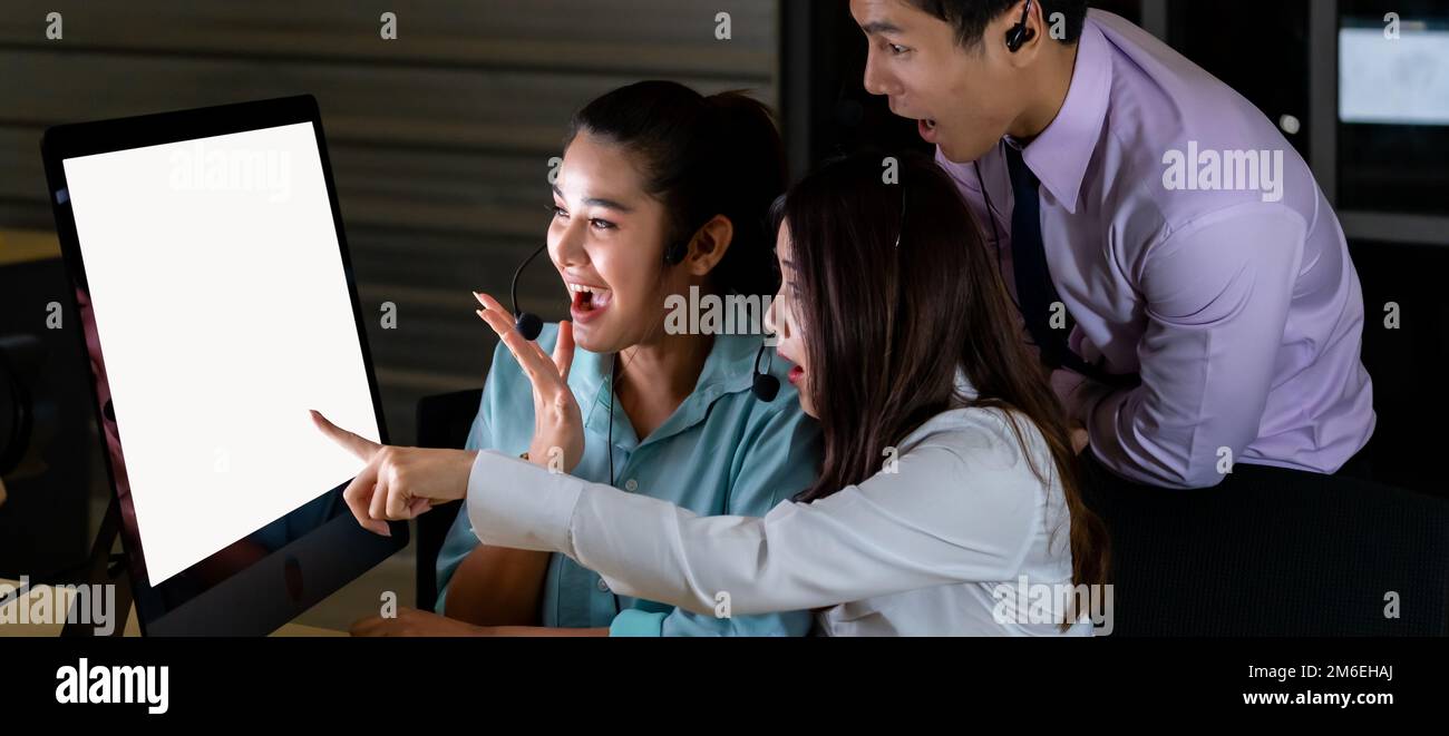 Call center team night working panorama Stock Photo - Alamy