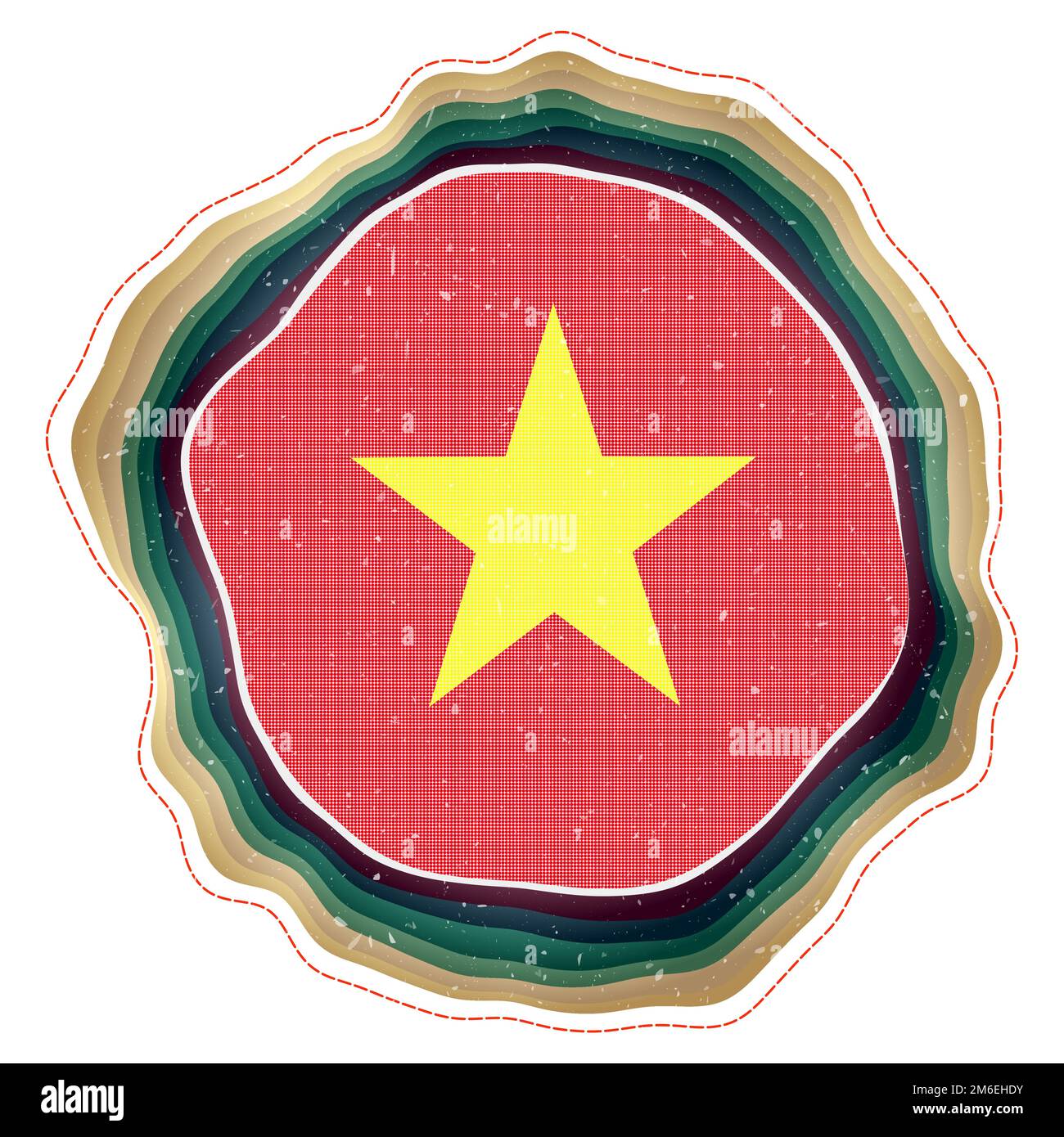 Vietnam flag in frame. Badge of the country. Layered circular sign around Vietnam flag. Classy ...