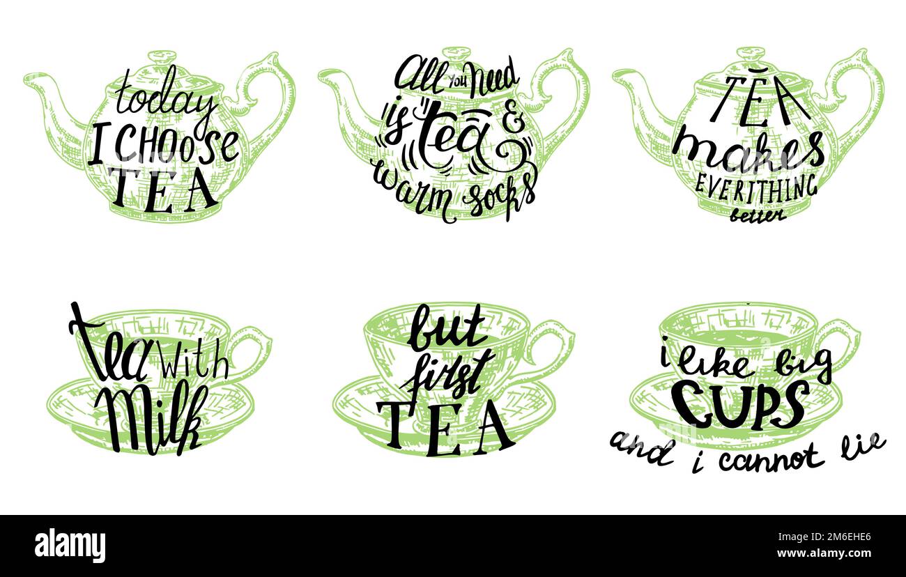 Tea quotes hand drawn lettering, vector illustration Stock Vector Image ...