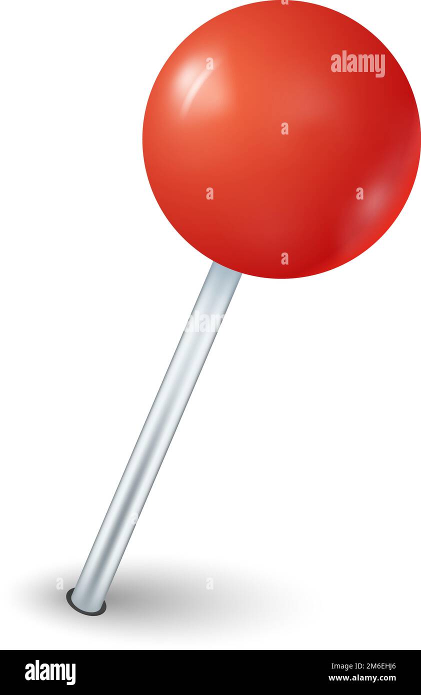 Red round pin mockup. Realistic office attach tool Stock Vector Image ...
