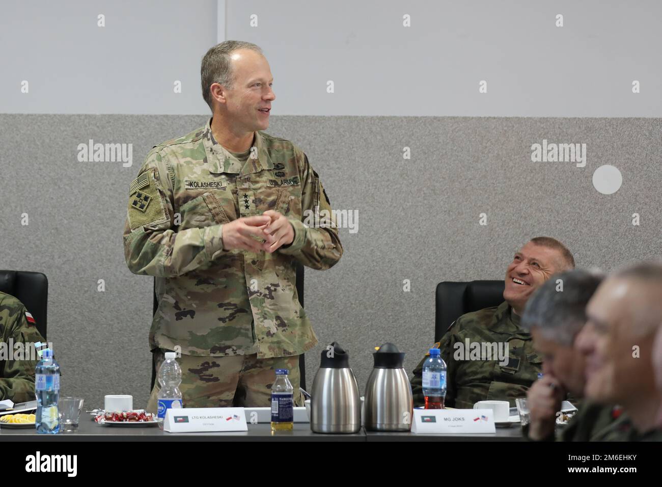 U.S. Army Lt. Gen. John S. Kolasheski, V Corps commanding general, answers questions from senior ...
