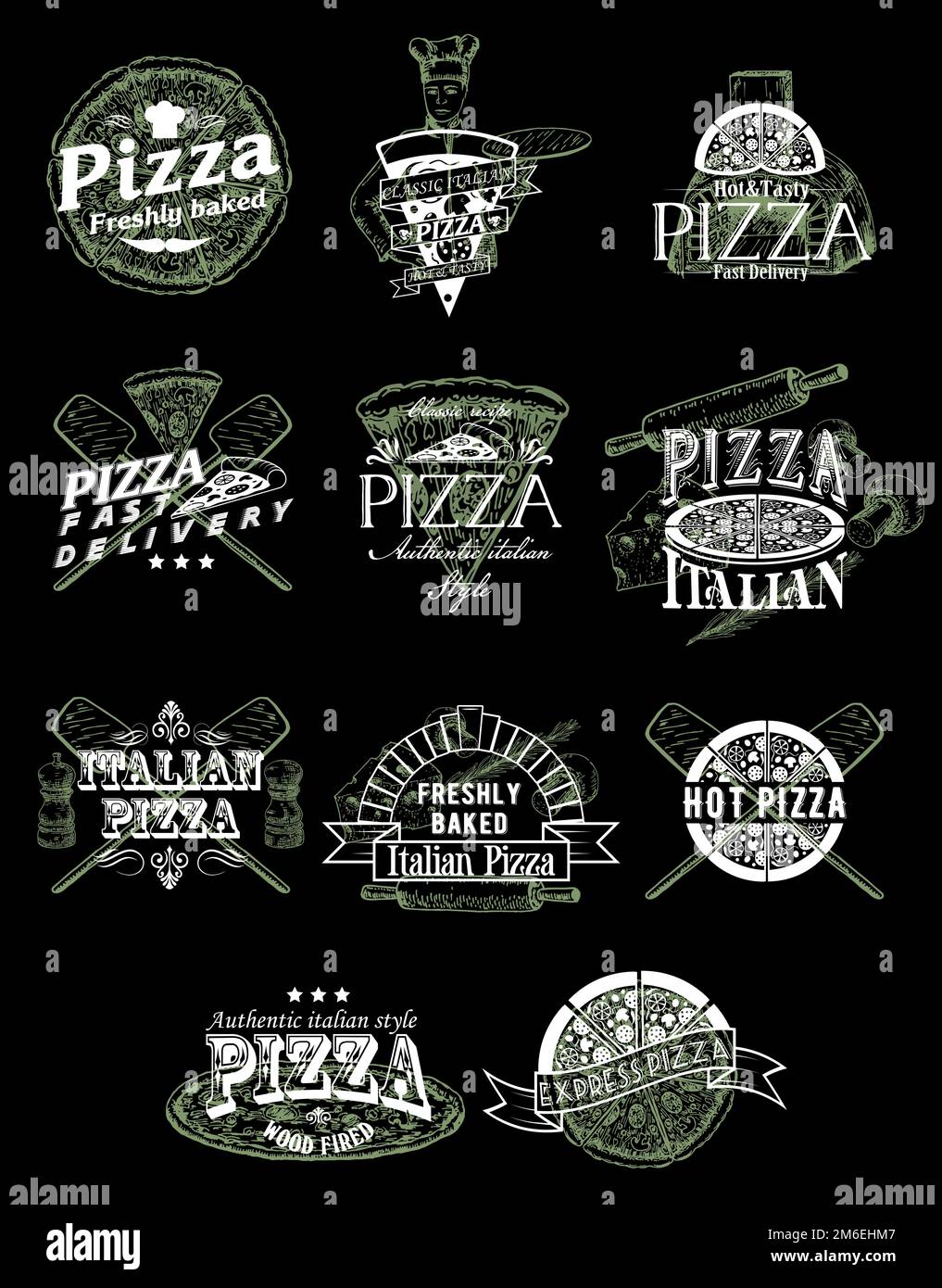 Vector set of vintage pizza emblems, logos, badges and labels Stock ...