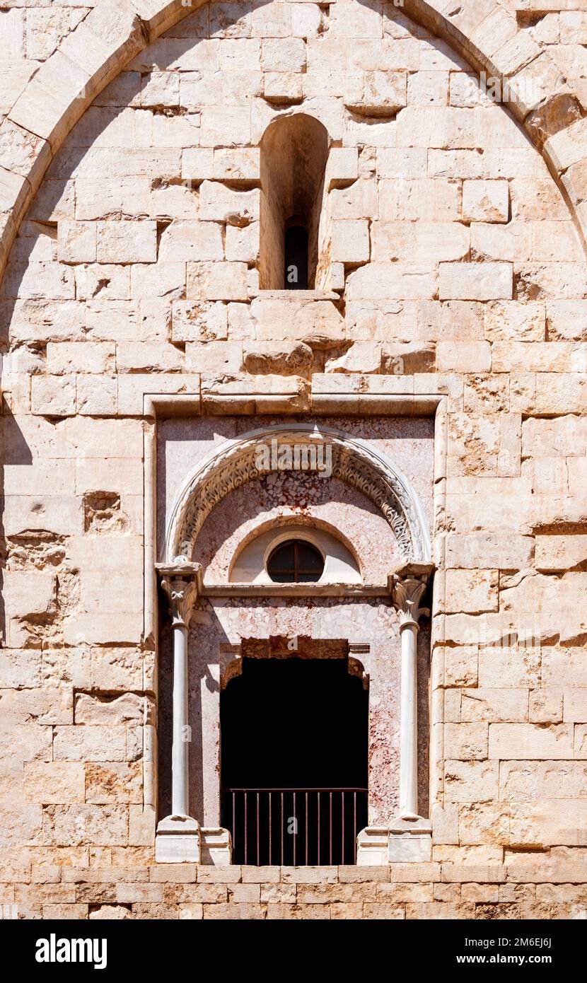 Detail of the octagonal Castel del Monte near Andria, Puglia, Italy, a ...