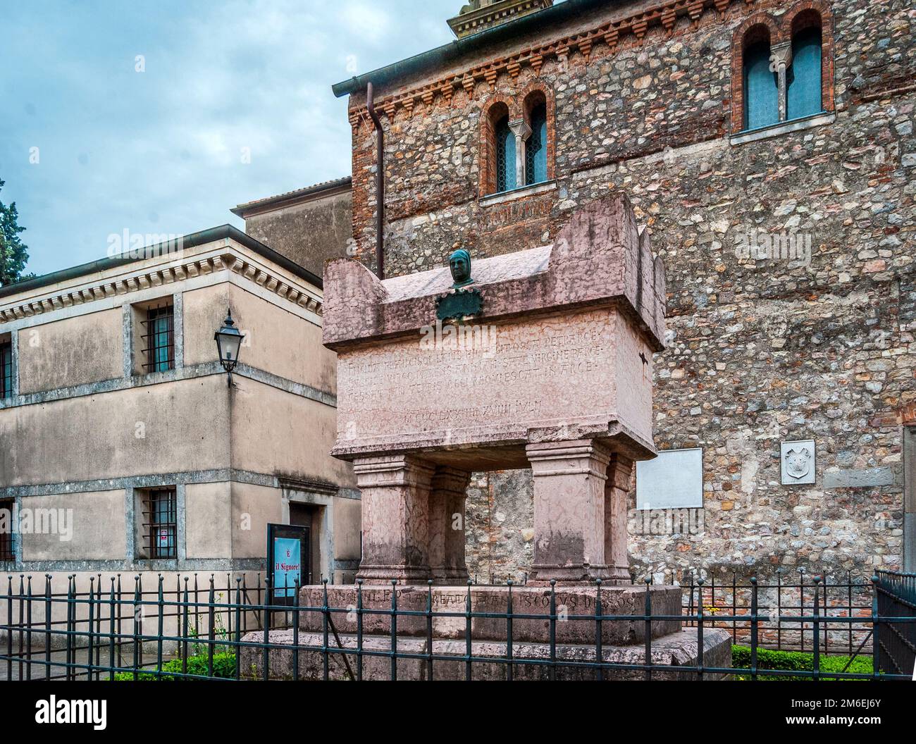 Bust and grave of Italian poet Francesco Petrarca built in 14th century ...