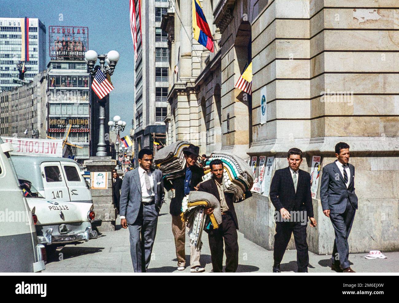 CIty centre street on day of visit by President Kennedy, Bogota ...
