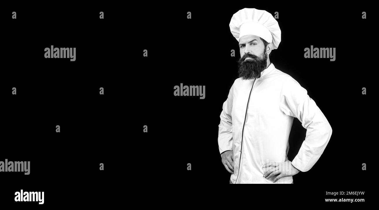Cook hat. Serious cook in white uniform, chef hat. Portrait of a ...