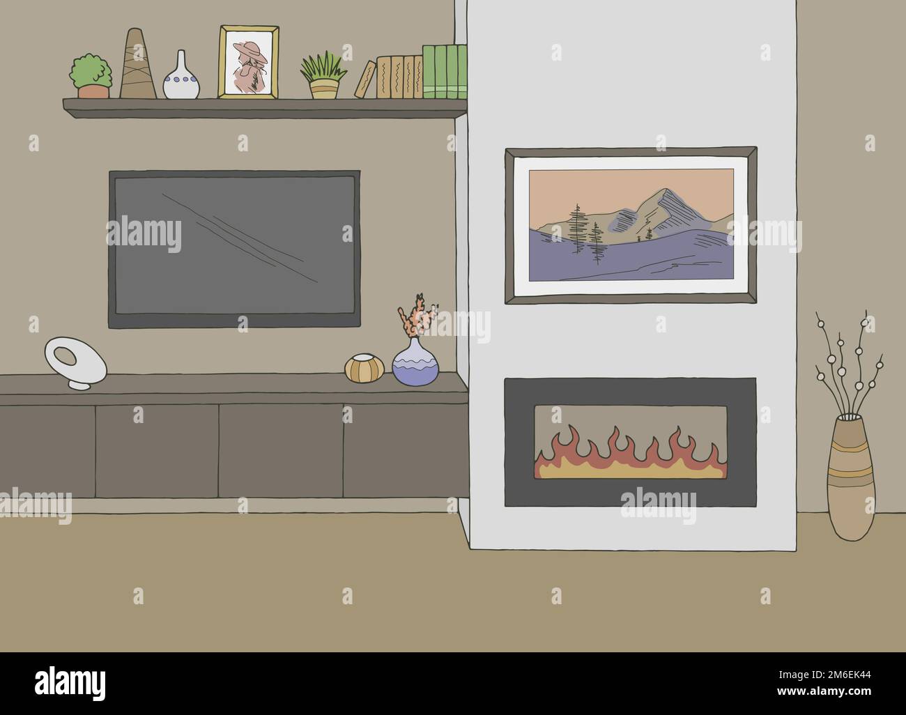 Living room graphic color interior sketch illustration vector Stock ...