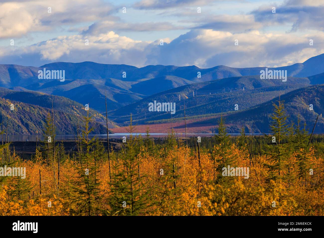 The nature of the Magadan region. Bright low hills in the tundra ...