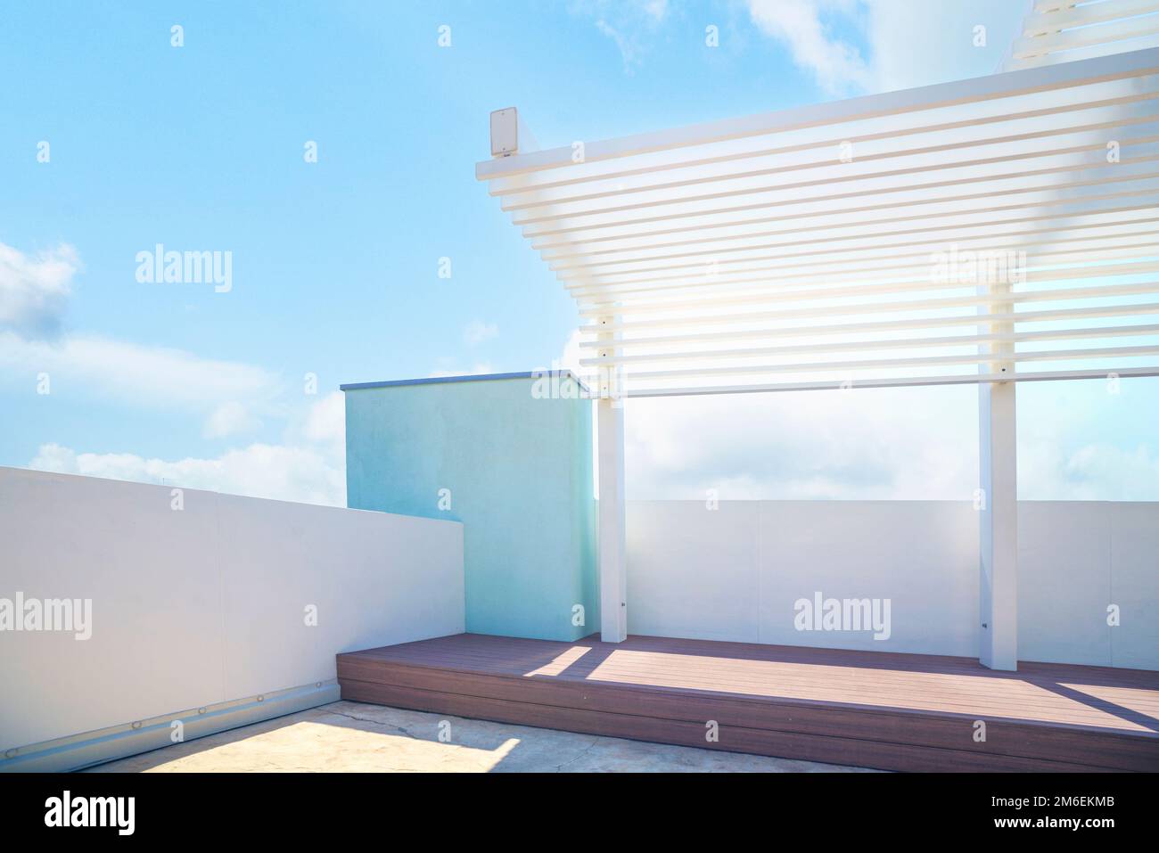 Rooftop terrace in the summer with a lounge area under a blue sky Stock ...