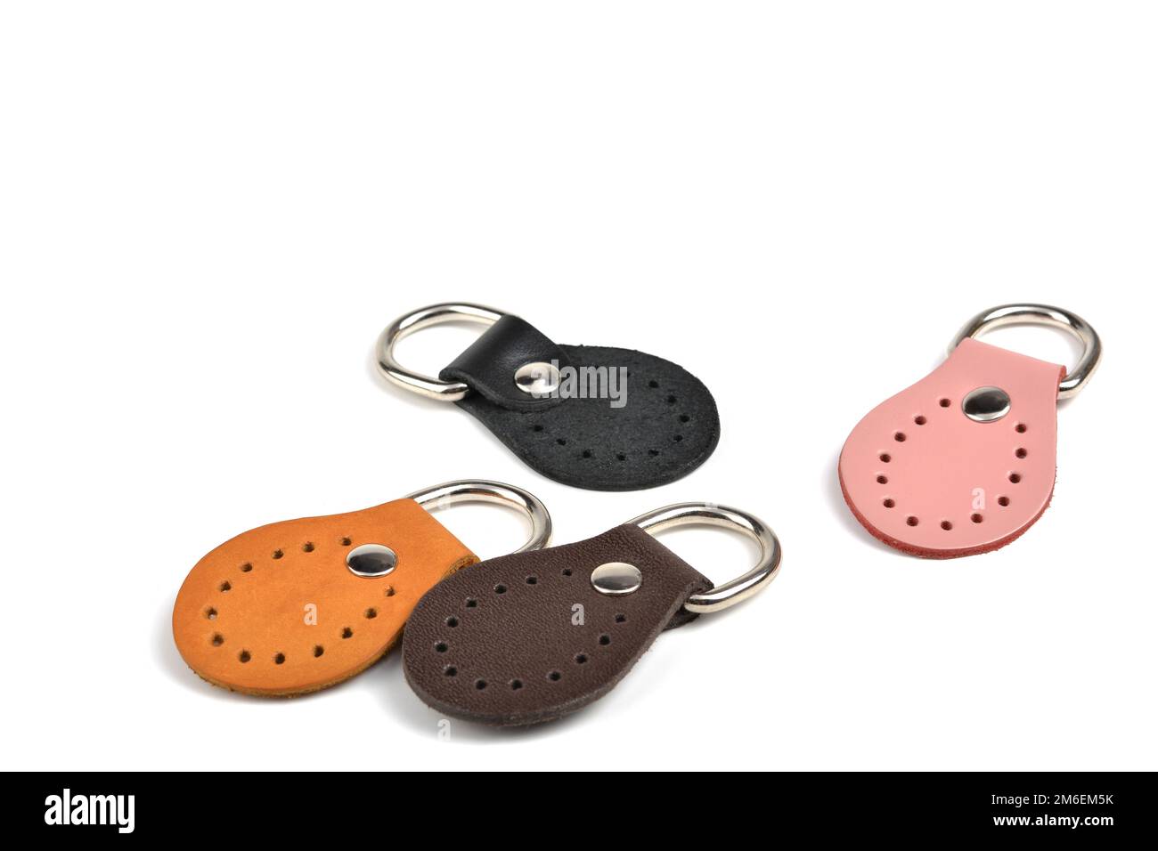 Blank color leather key chain collection on isolated background with ...