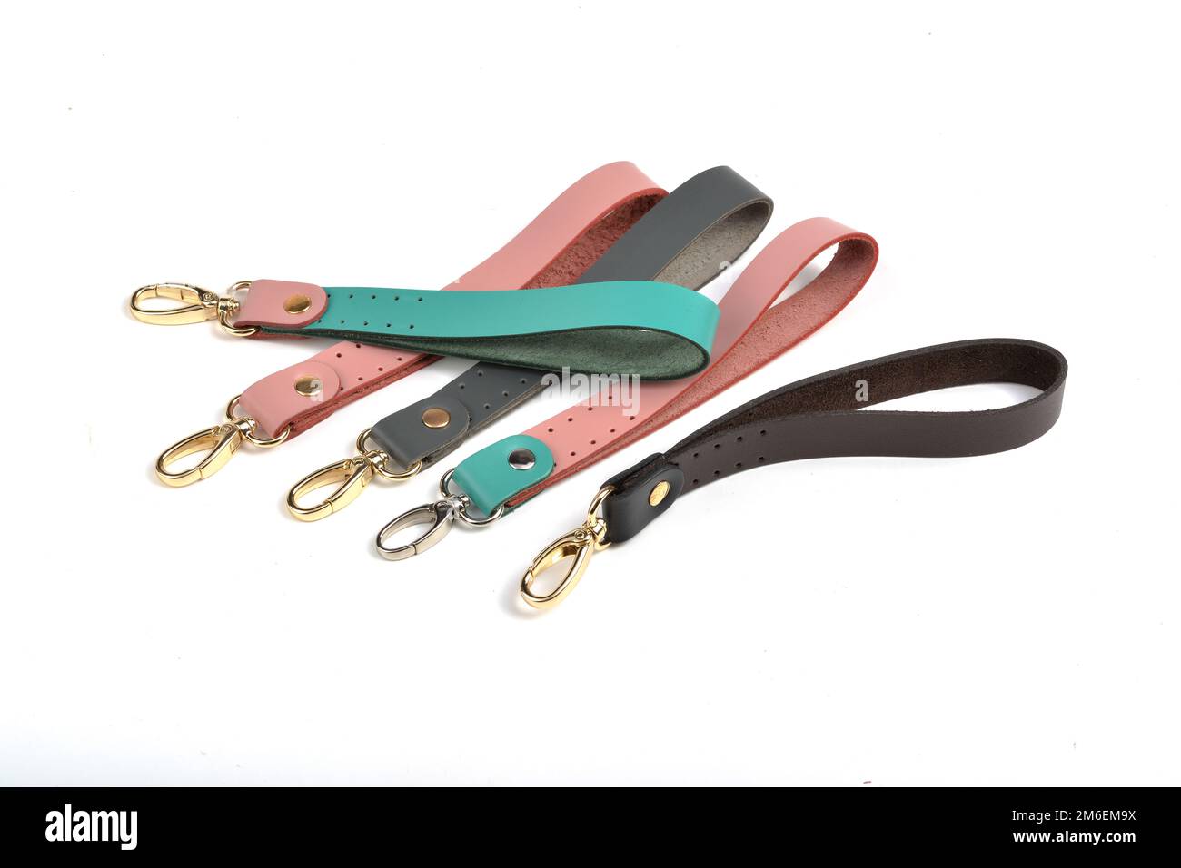 Blank loop color leather key chain collection on isolated white ...