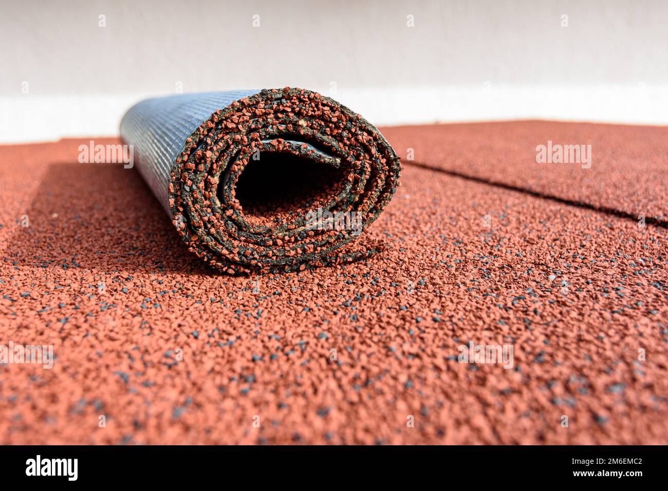 On the roof covered with roll tiles, there is a residue in a roll Stock ...