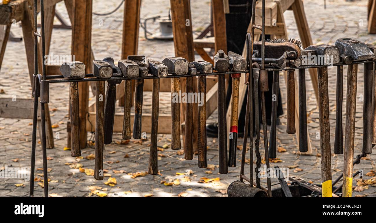 blacksmiths hammers on the rake Stock Photo - Alamy