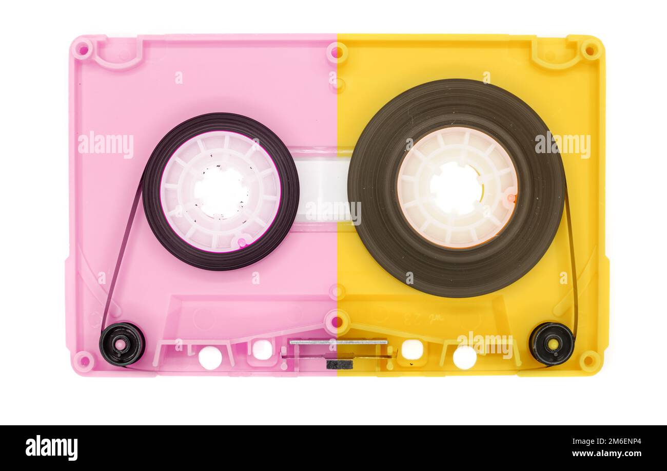 two color old audio cassette tape open Stock Photo - Alamy