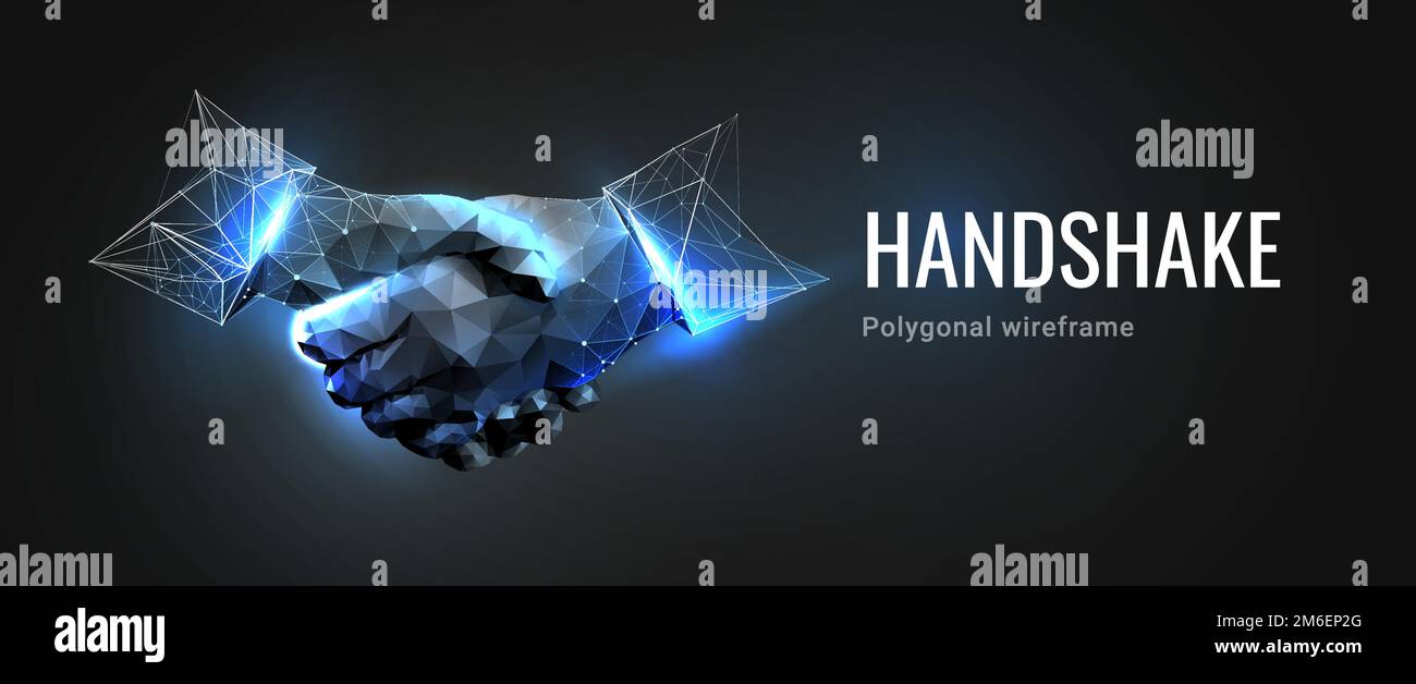 Two hands. Handshake. Abstract illustration isolated on dark background ...