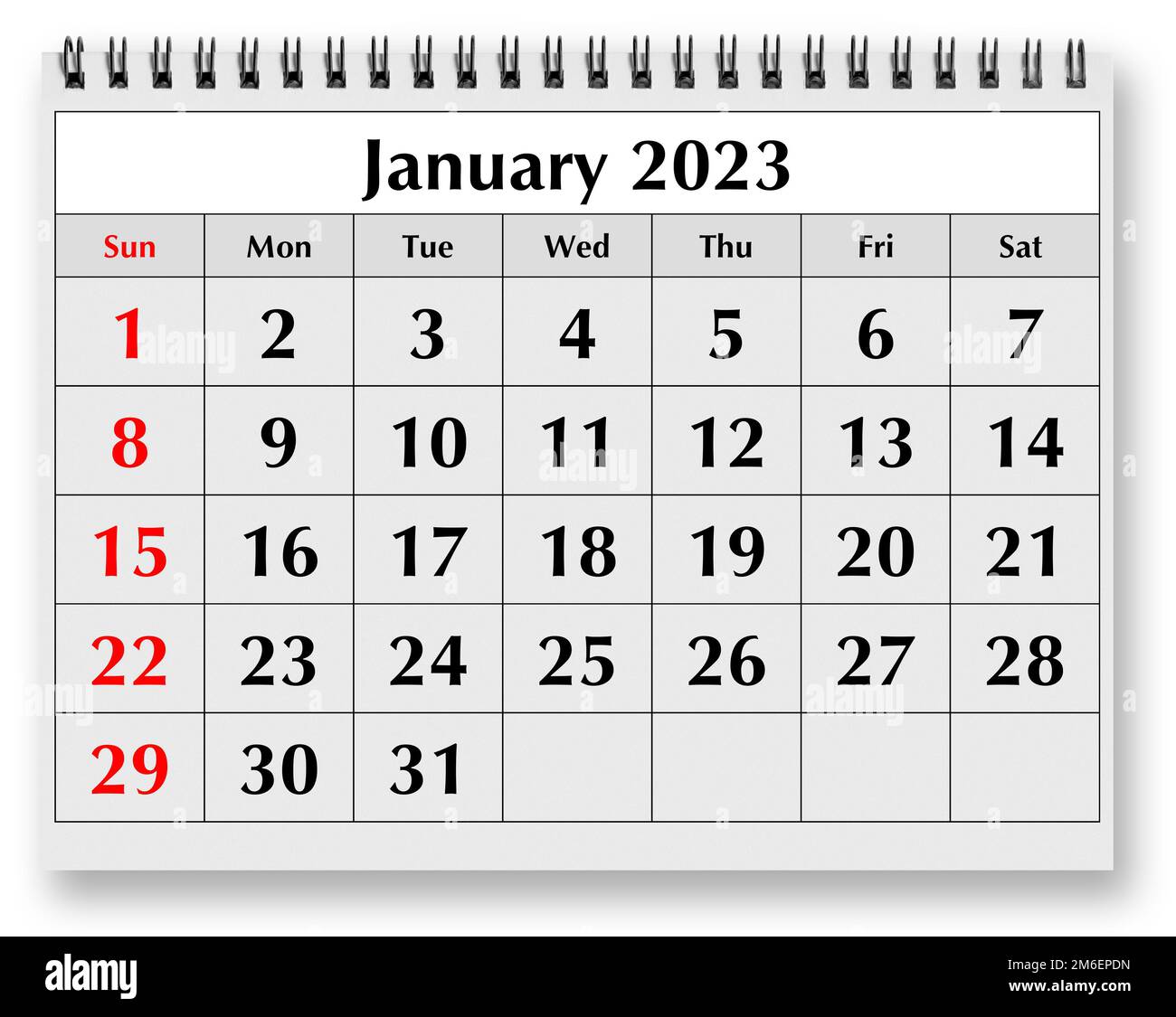 One page of the annual monthly calendar - January 2023 Stock Photo - Alamy