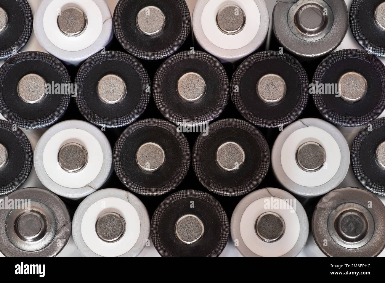 Energy abstract background of colorful batteries. Close up top view on ...