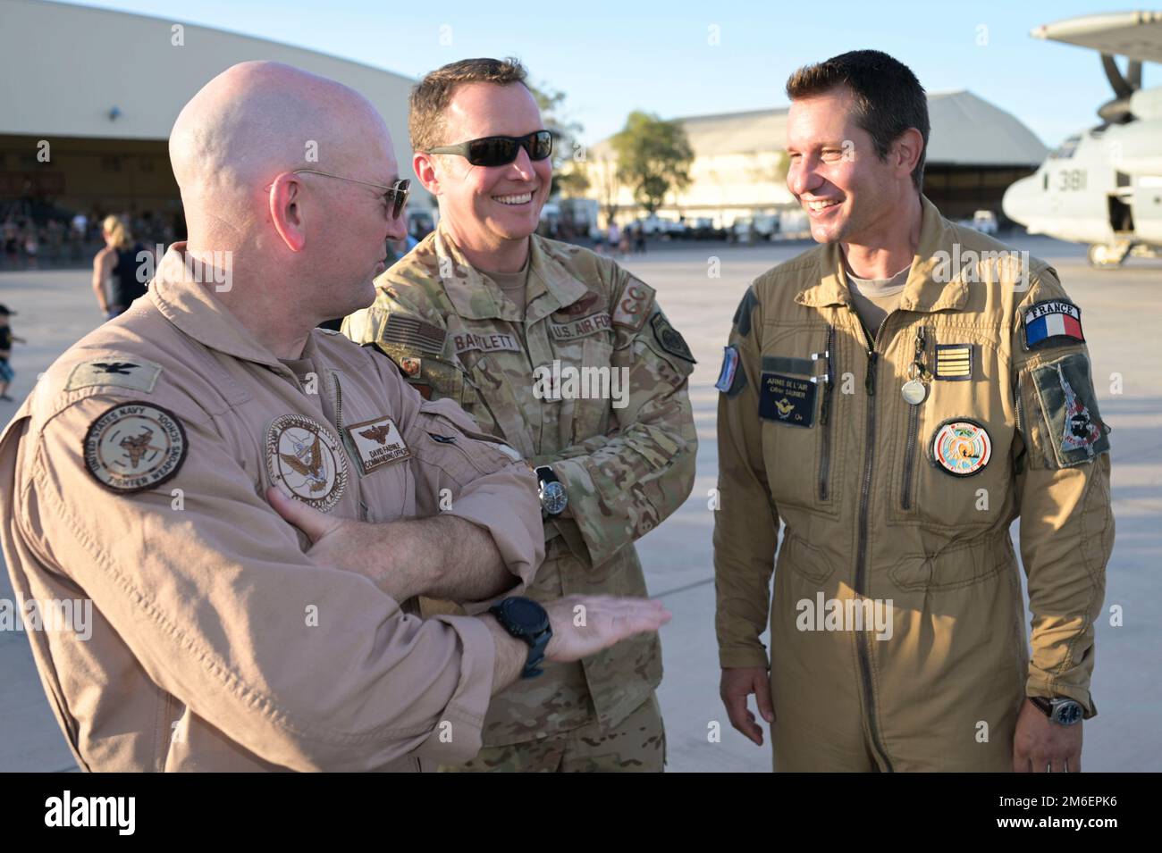 U.S. Navy Cpt. David Faehnle, left, commander of Camp Lemonnier, U.S. Air Force Col. Matthew ...