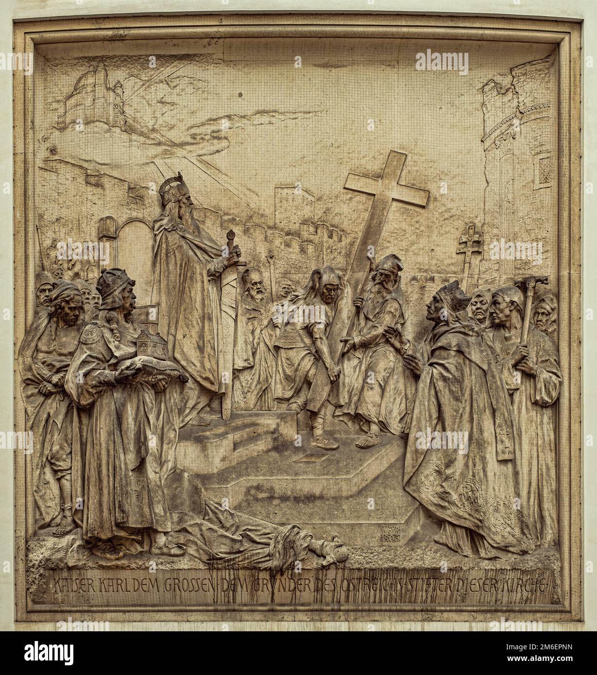 Vienna, Austria, September 27 2022. A relief plaque on the right side ...