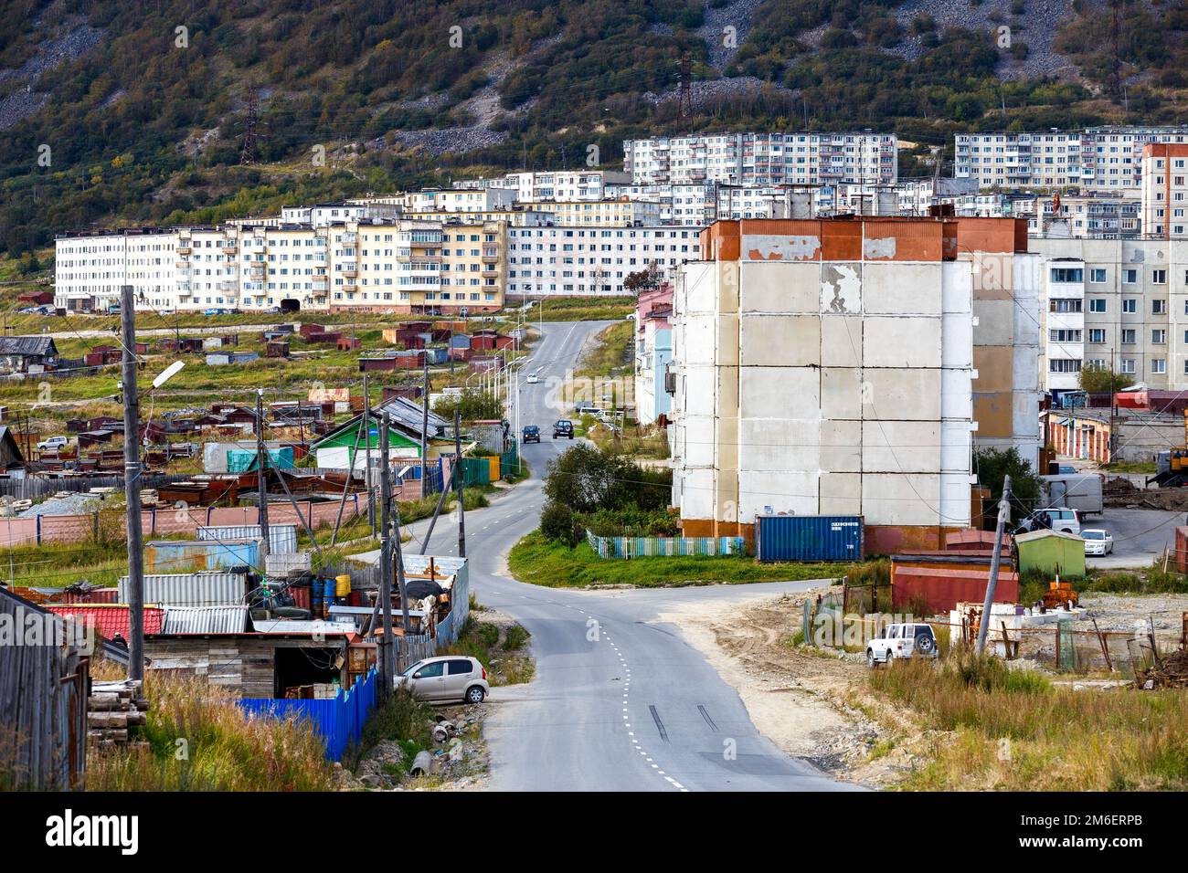 Autumn, 2016 - Magadan, Russia - Residential buildings in the central ...
