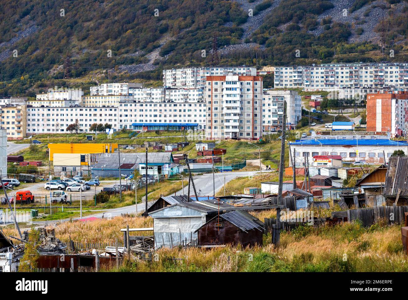 Autumn, 2016 - Magadan, Russia - Residential buildings in the central ...