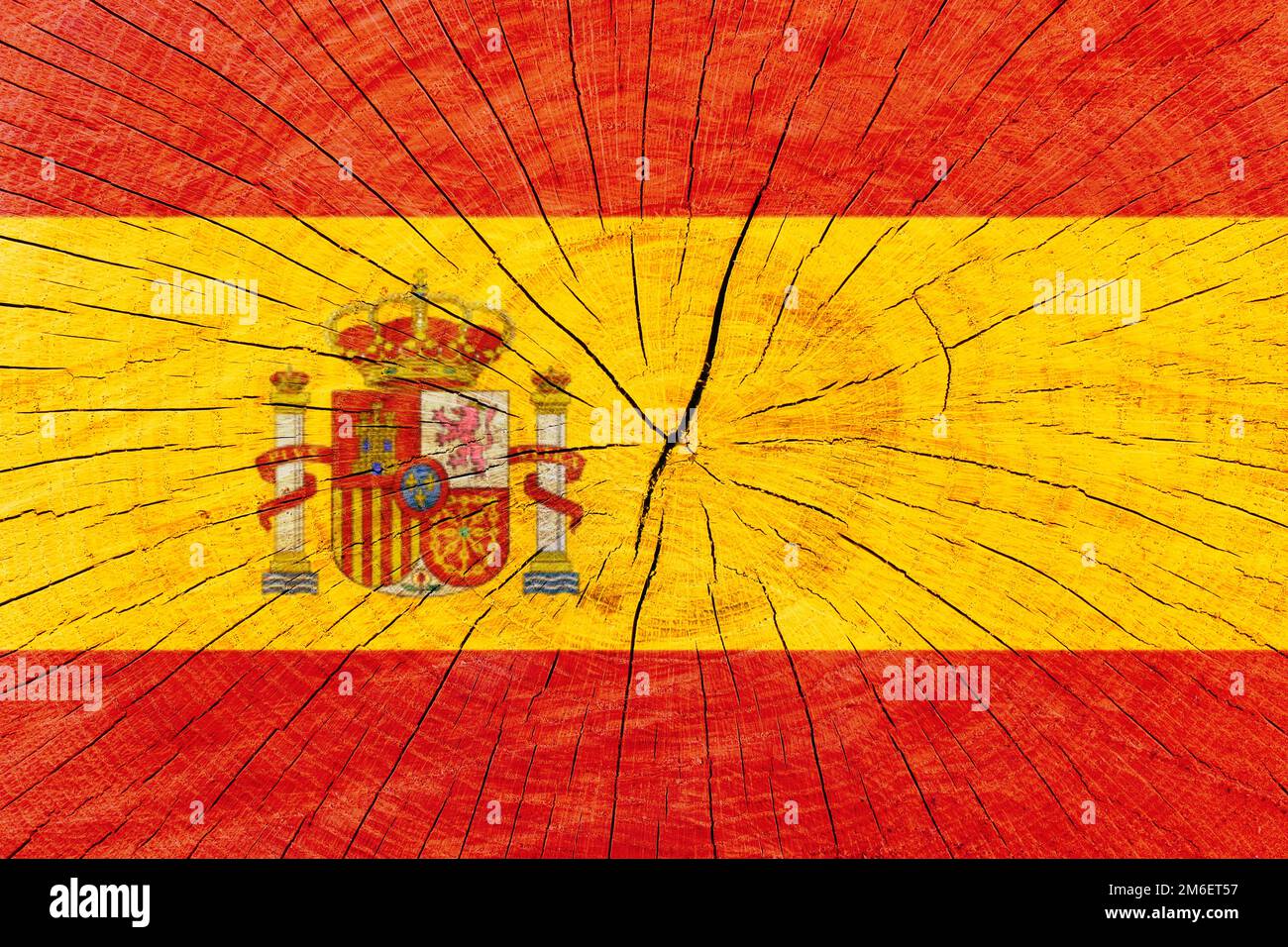 Spainish national flag printed on wooden surface. National flag of ...