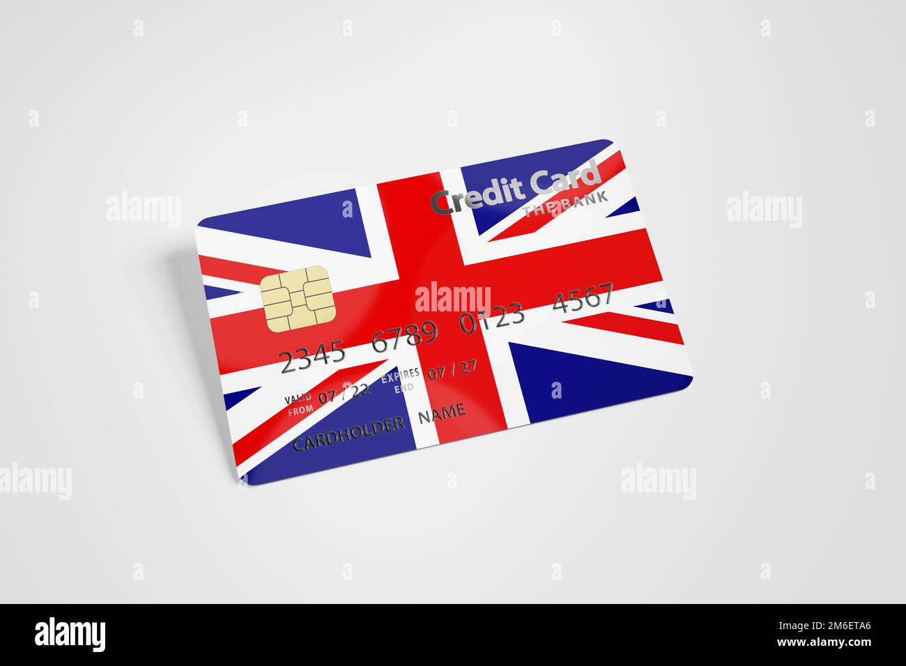 Credit card showing the national flag of the UK on white background ...