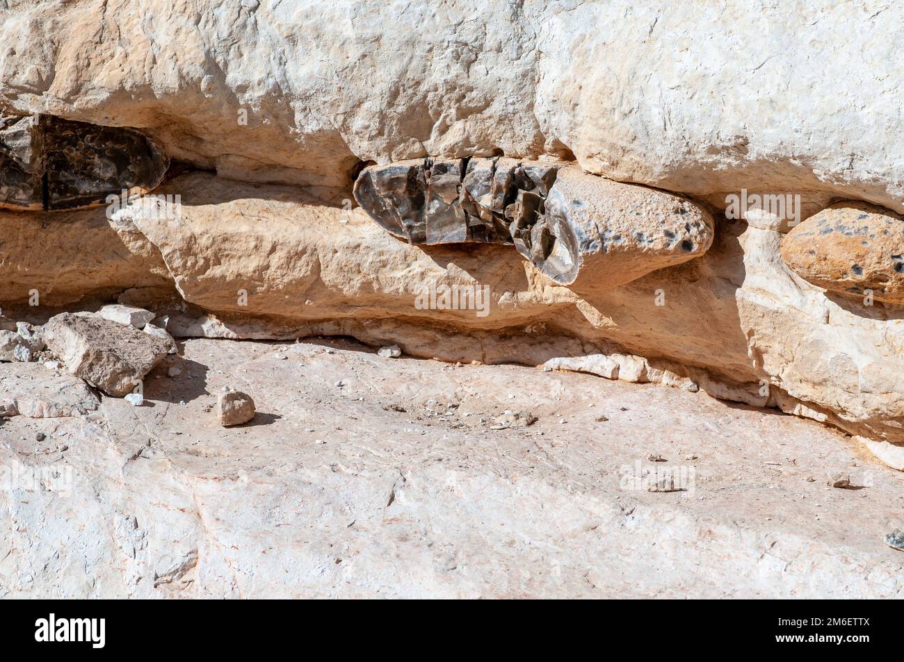 geological strata, heavy flint rock in a layer between two layers of ...